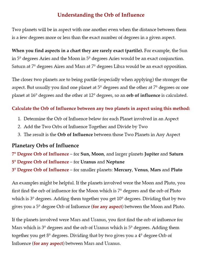 Orb of influence | PDF | Planets | Planets In Astrology