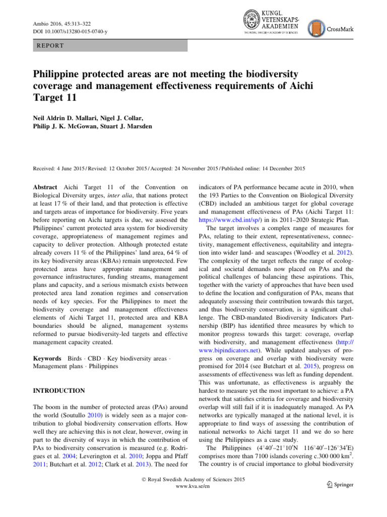 (Mallari Et Al) Philippine Protected Areas Are Not Meeting The ...