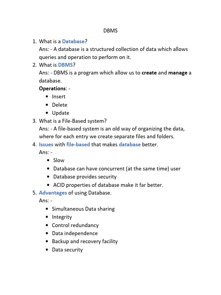 DBMS Notes | PDF | Databases | Database Transaction DBMS Notes | PDF | Databases | Database Transaction
