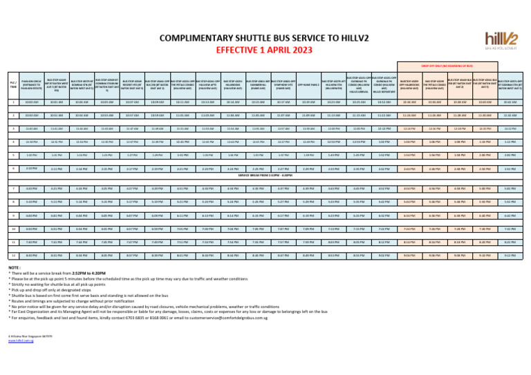 HillV2 Shuttle Bus Timetable 2023 | PDF | Transport | Vehicles