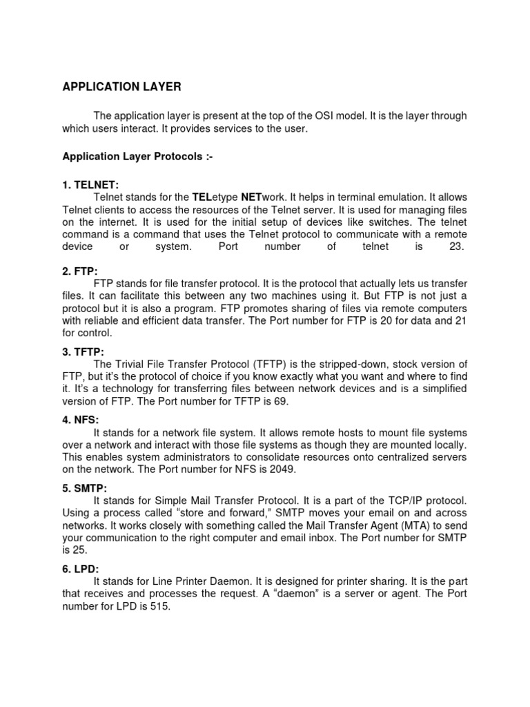 Application Layer Protocols Pdf Port Computer Networking File Transfer Protocol 