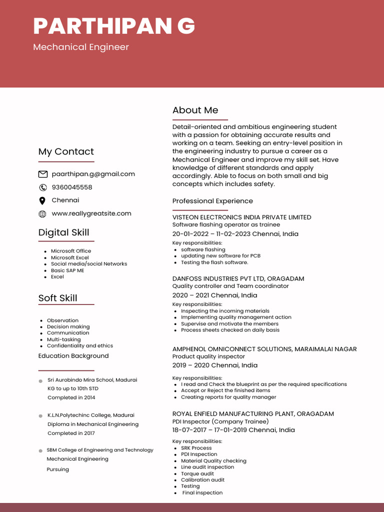 Resume Parthipan G | PDF | Engineering