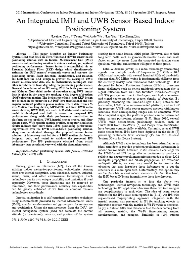 IMU and UWB Indoor Positioning System | PDF | Inertial Navigation ...