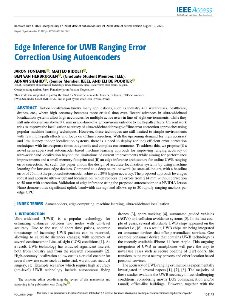Edge Inference For Uwb Ranging Error Correction Using Autoencoders Pdf Ultra Wideband Deep