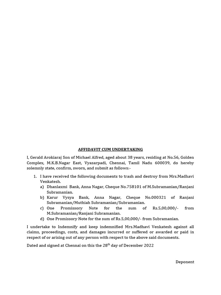 Affidavit Cum Undertaking | PDF