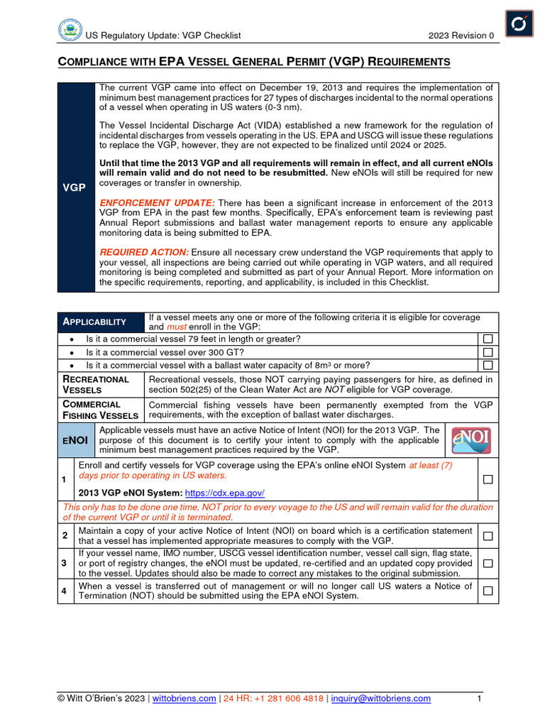 2023 VGP Checklist Rev 0 - 23 - 1 - 2023 - 9 - 36 - 20 | PDF | Water ...