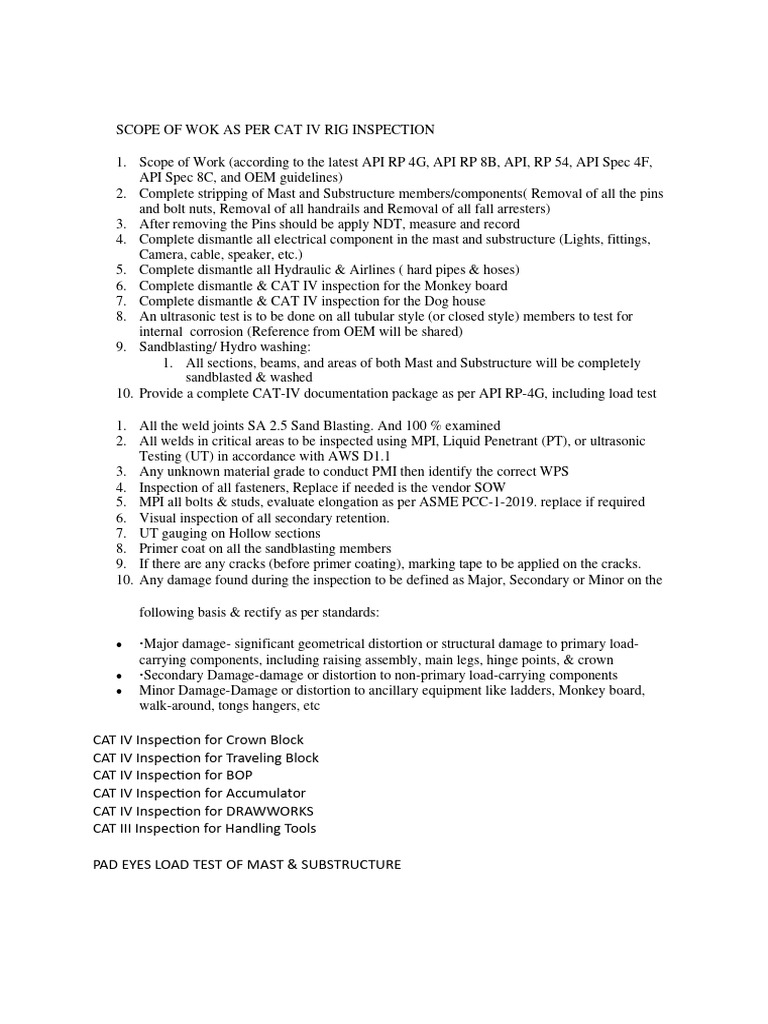 CAT IV Inspection Scope of Work | PDF | Nondestructive Testing ...