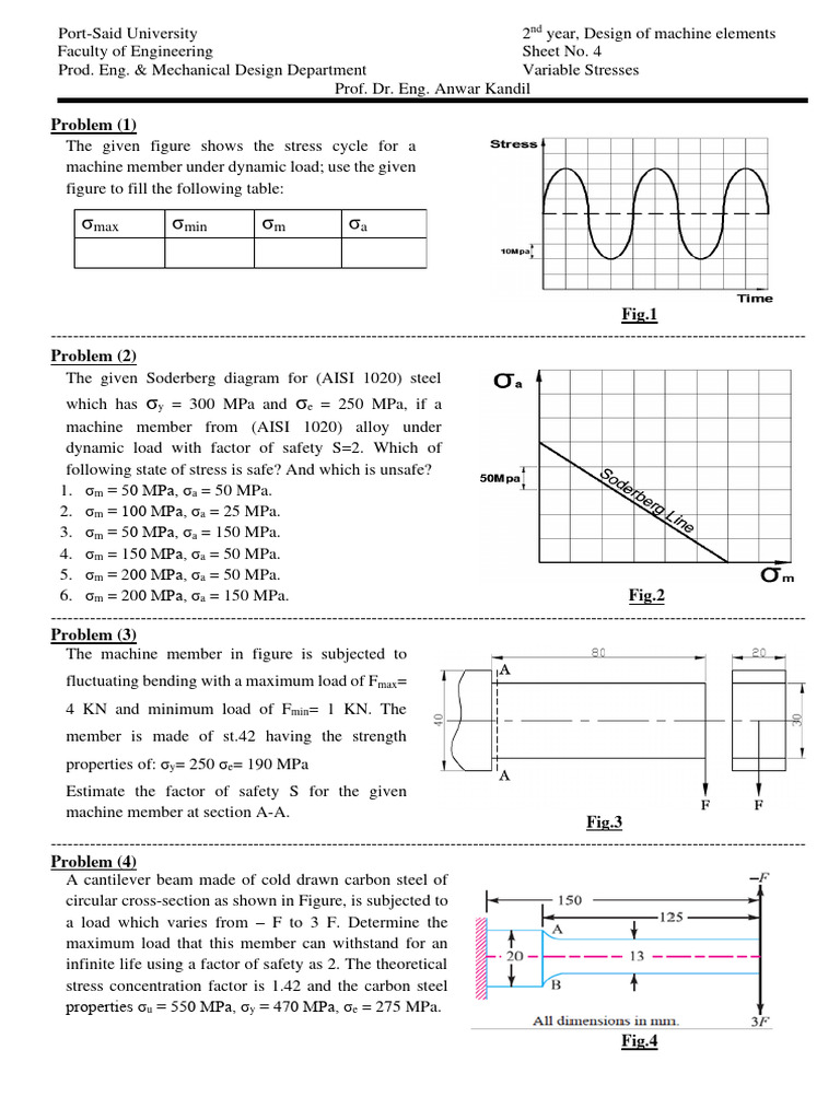 Sheet No.4 (Variable Stress) | PDF | Strength Of Materials | Bending