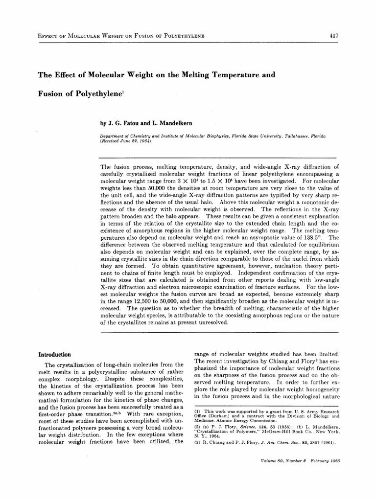 MW Vs Melting Temp | PDF | Polymers | Crystallization
