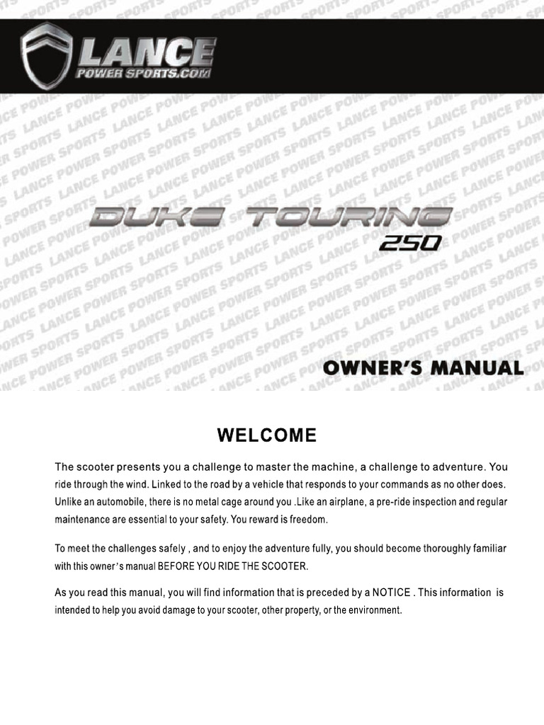 Lance Duke Touring 250 Owner Manual | PDF