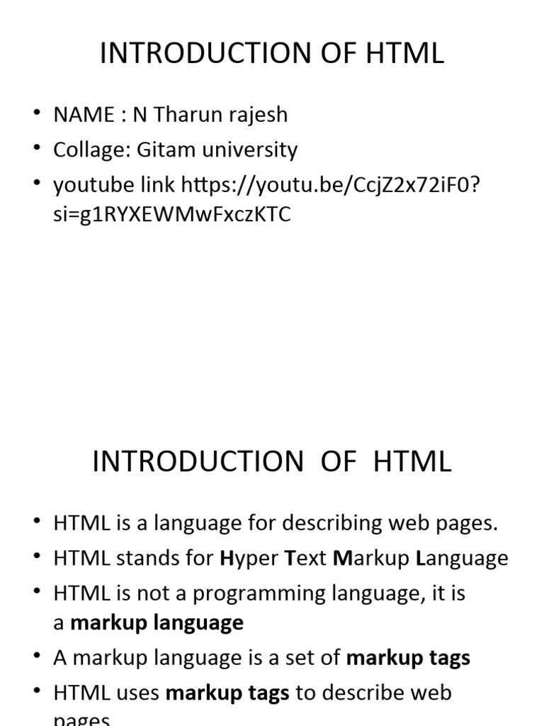 Introdution To Html Pdf Html Element Html 