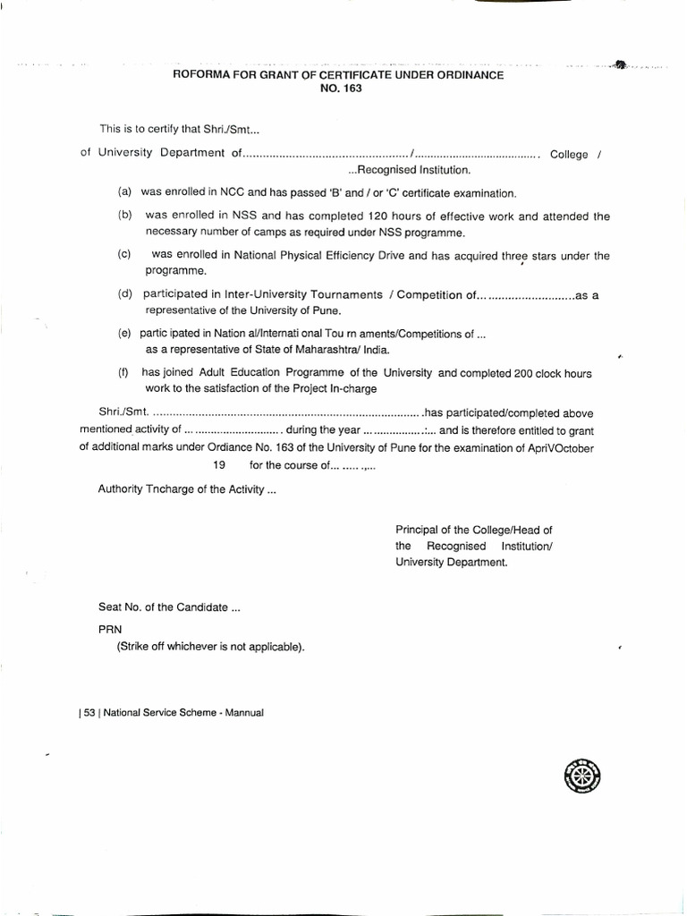 Sppu NCC Mark Form | PDF