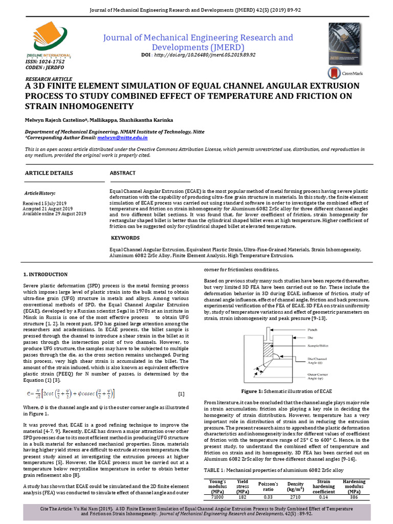 A 3d Finite Element Simulation of Equal Channel An | PDF | Deformation (Engineering) | Friction