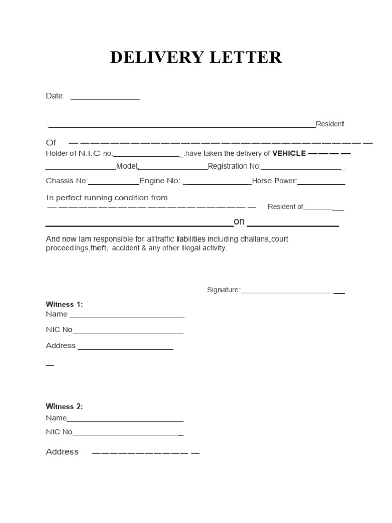 Vehicle Delivery Acknowledgment Letter | PDF