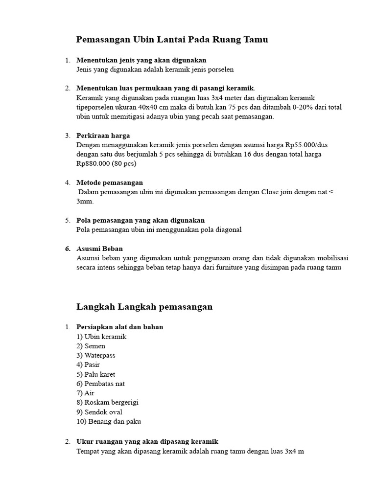Pemasangan Ubin Lantai Pada Ruang Tamu | PDF
