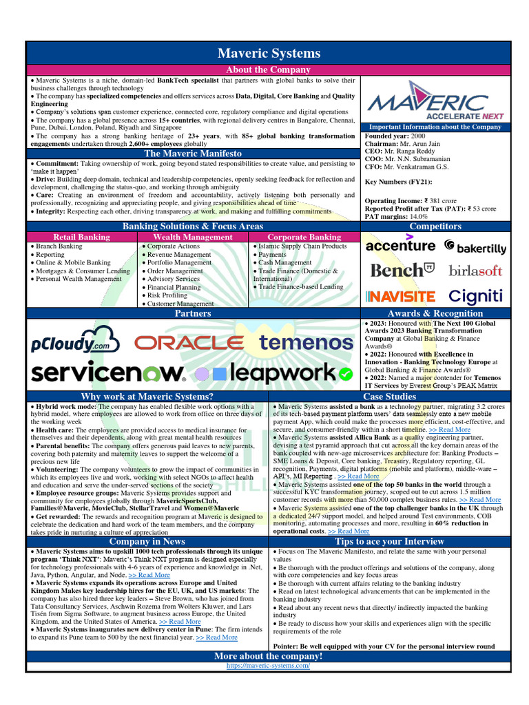 Company Flyer - Maveric Systems | PDF | Banks | Loans