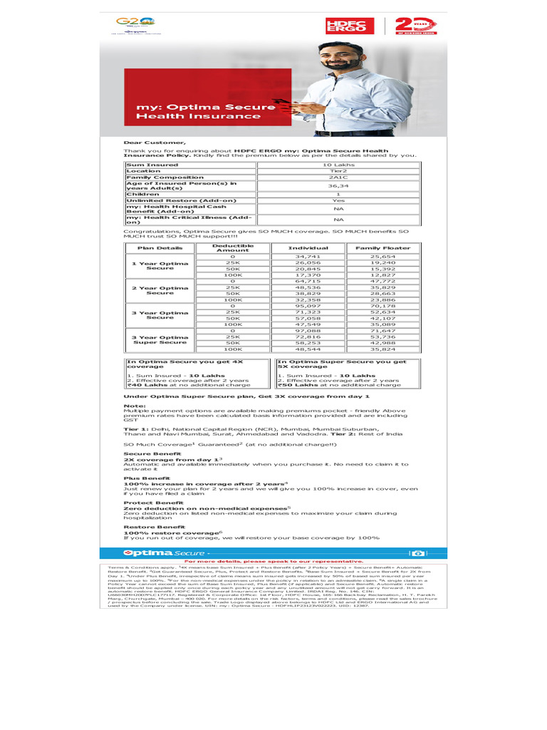 Quotation For Optima Secure-67 | PDF | Insurance | Deductible