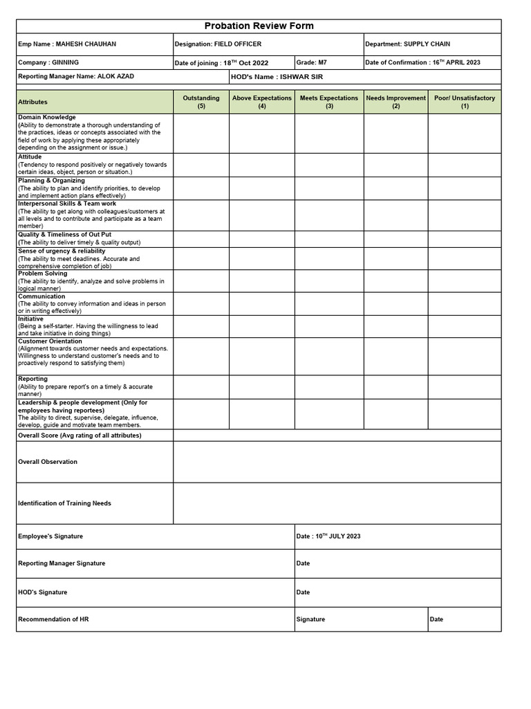Probation Review Form - ForMAT | PDF | Leadership | Human Communication