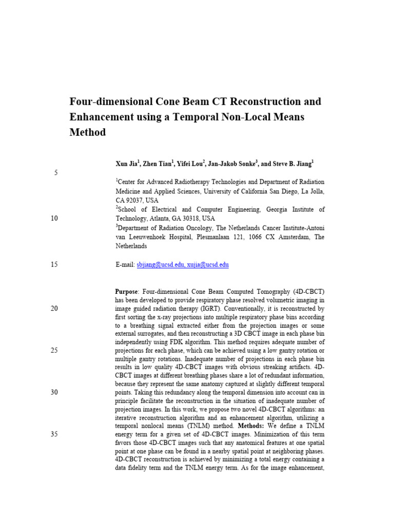 (2012) Four-Dimensional Cone Beam CT Reconstruction and Enhancement Using A Temporal Non-Local ...
