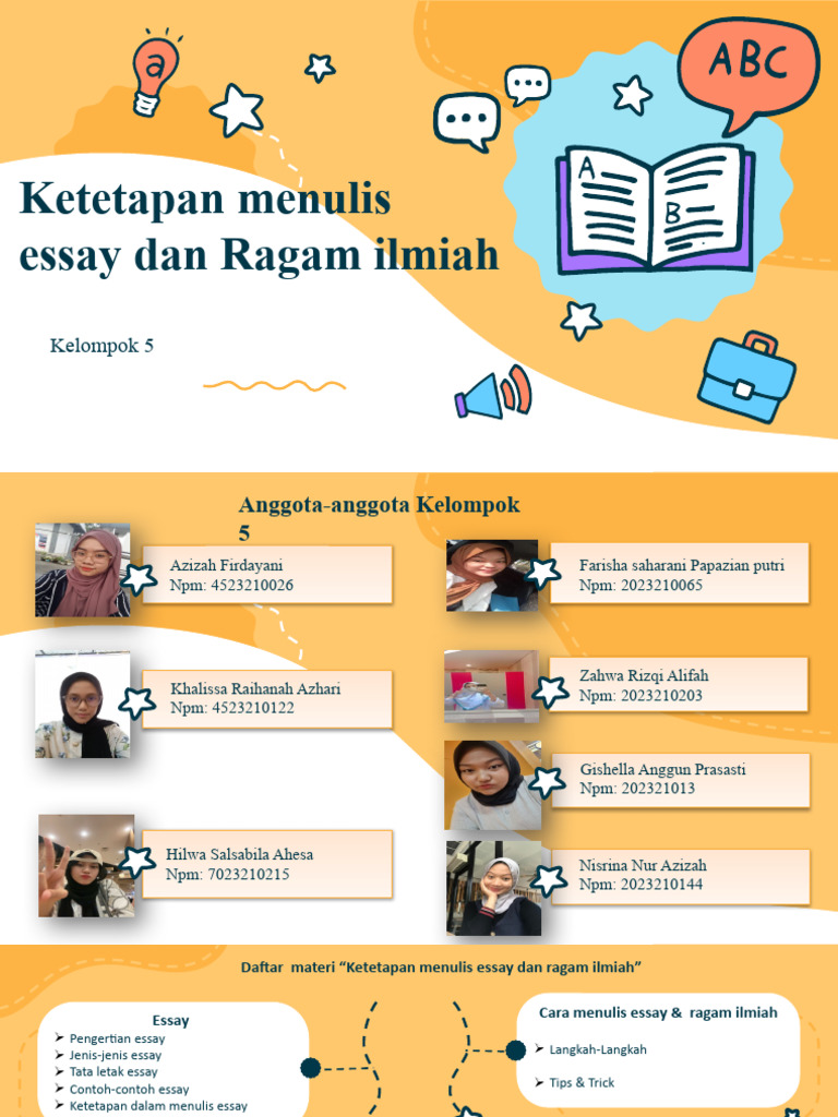 Kelompok 5 - Ketetapan Menulis Essay & Ragam Ilmiah | PDF