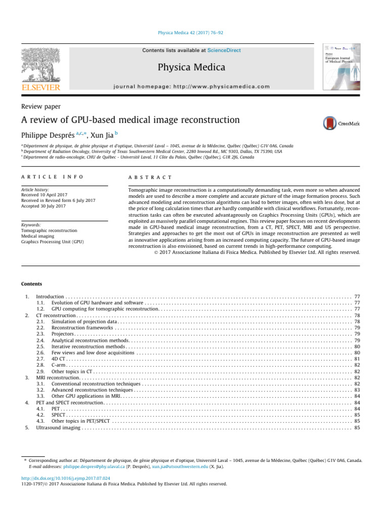 (2017) A Review of GPU-based Medical Image Reconstruction | Download ...