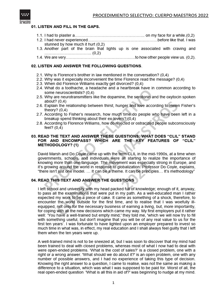 Examen Inglés OPO2022Madrid | PDF | Experience