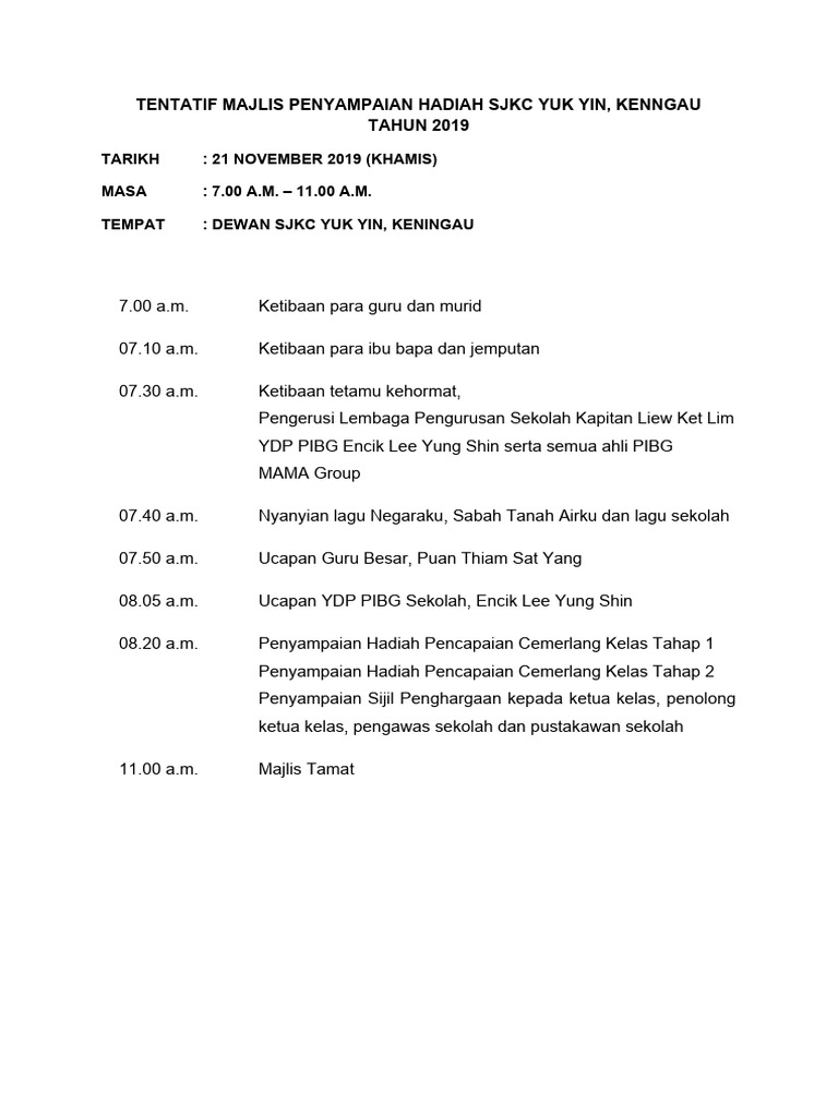 Tentatif Majlis Penyampaian Hadiah | PDF Tentatif Majlis Penyampaian Hadiah | PDF