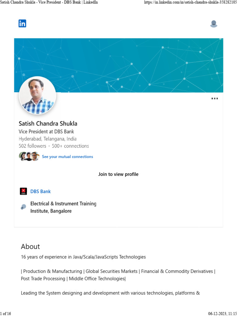 Satish Chandra Shukla - Vice President - DBS Bank - LinkedIn | PDF ...