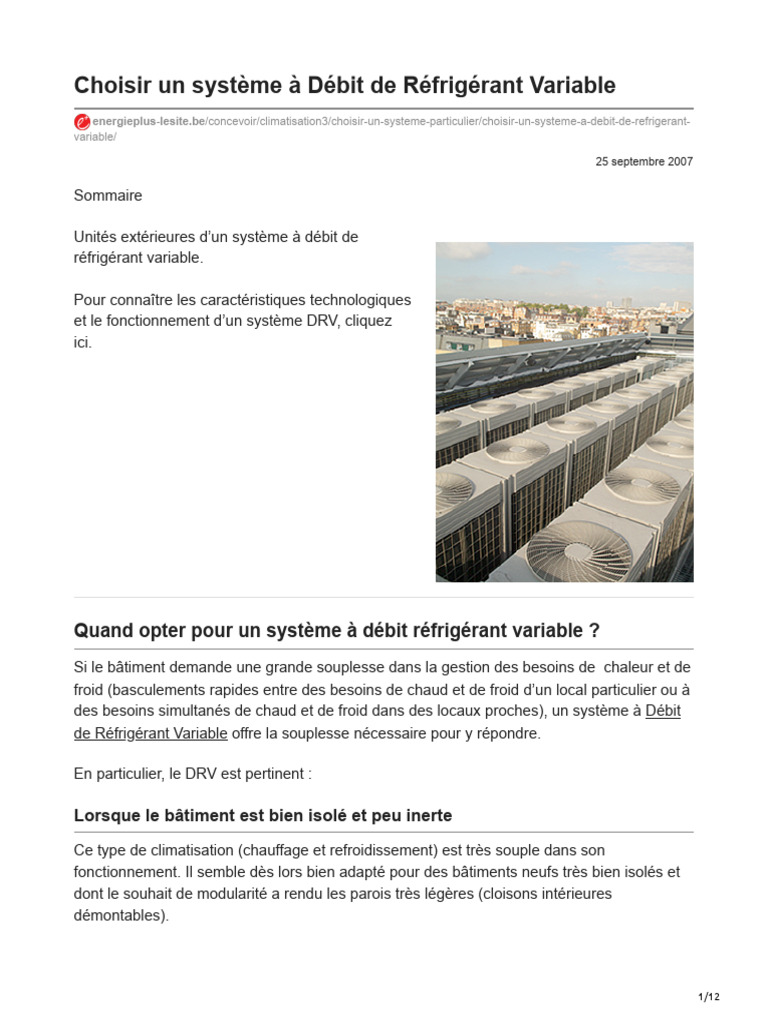 Choix d'un Système DRV Efficace | PDF | Chaleur | Climatisation