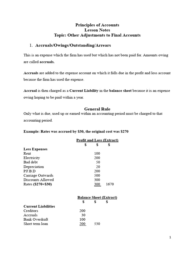 Grade 11 Lesson Notes On Other Adjustments To Final Accounts Accruals And Prepayments Sept 2023