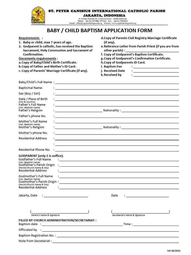 Baptism - Baby Baptism Form v022021 | PDF