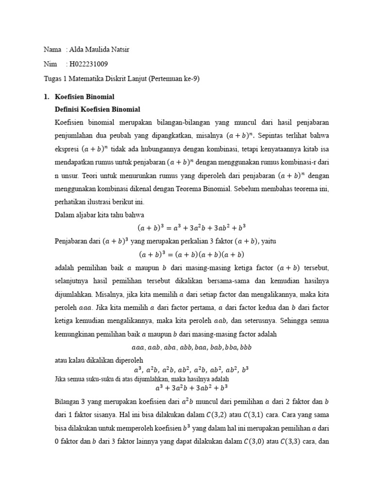 Definisi Koefisien Binomial Dan Koefisien Kombinasi | PDF