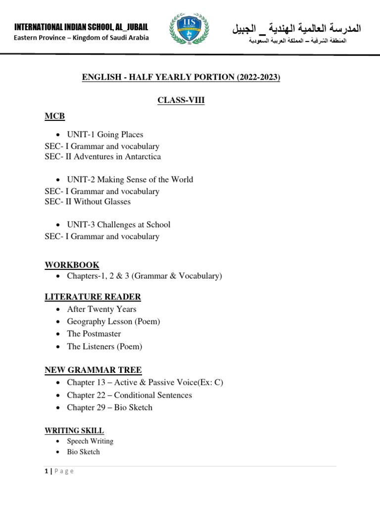 8-Eng Hy Portion, QP Pattern & MS (2022-2023) | PDF | English Language | Idiom