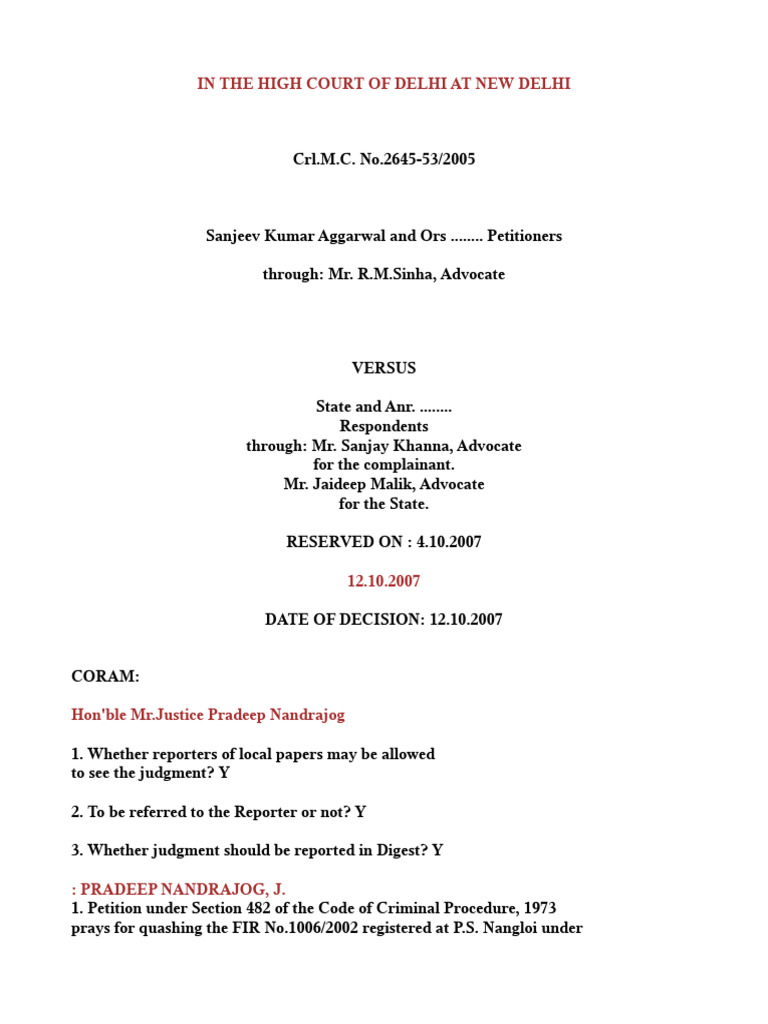 HC Delhi 498a Quash 2007 2645 53 2005 | PDF | Justice | Crime & Violence