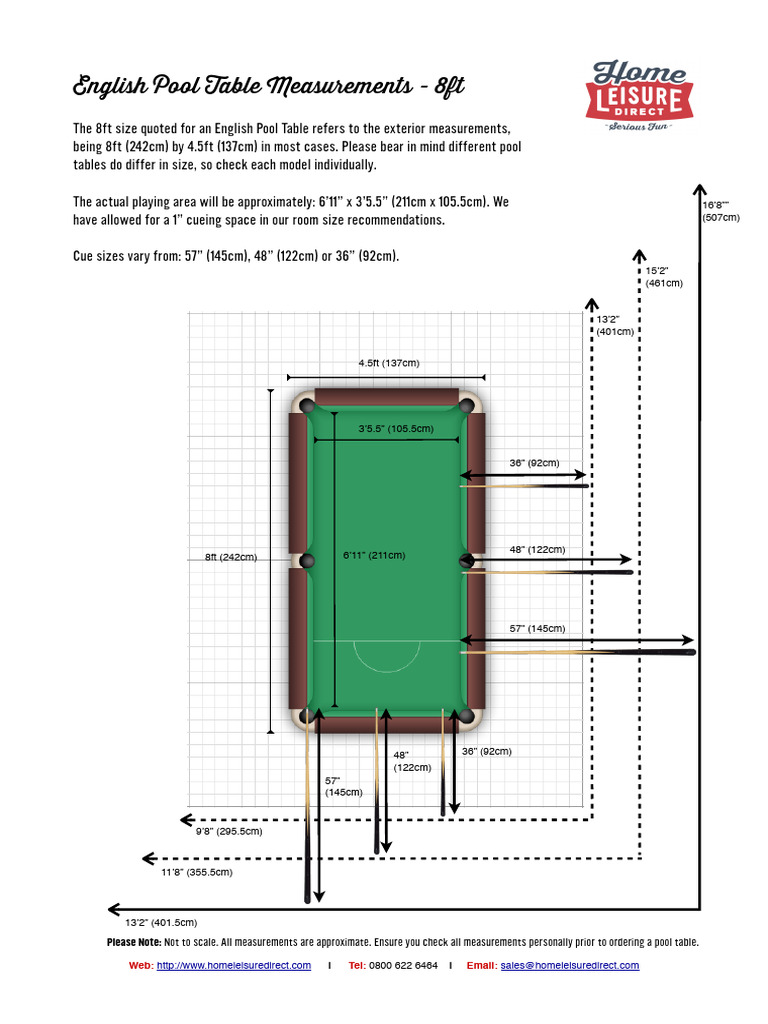 8718-1-Pool Table Measurements - 8ft | PDF | Home & Garden