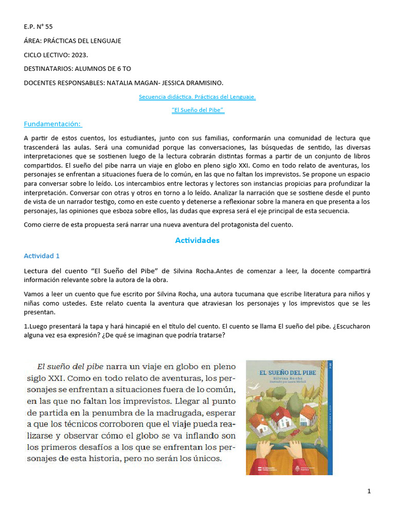 Secuencia El Sueño Del Pibe | PDF | Cuentos