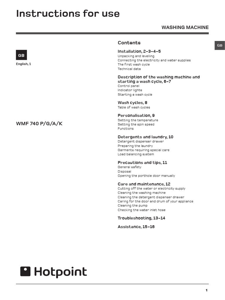 Hotpoint Washing Machine Wmf740 | PDF | Ac Power Plugs And Sockets ...
