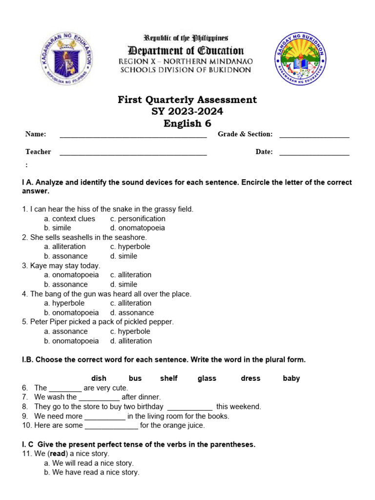 English - G6 - Q1 QT | PDF | Linguistics