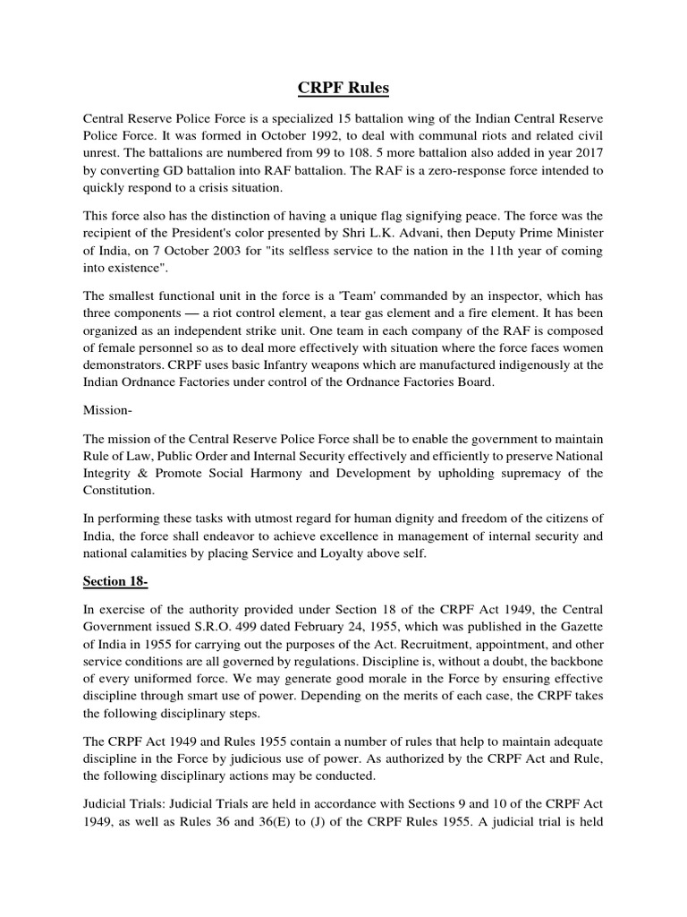 CRPF Rules | PDF | Law Enforcement | Crime & Violence