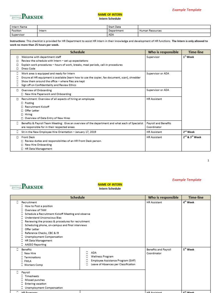 HR Intern Schedule Template | PDF | Human Resources | Employment