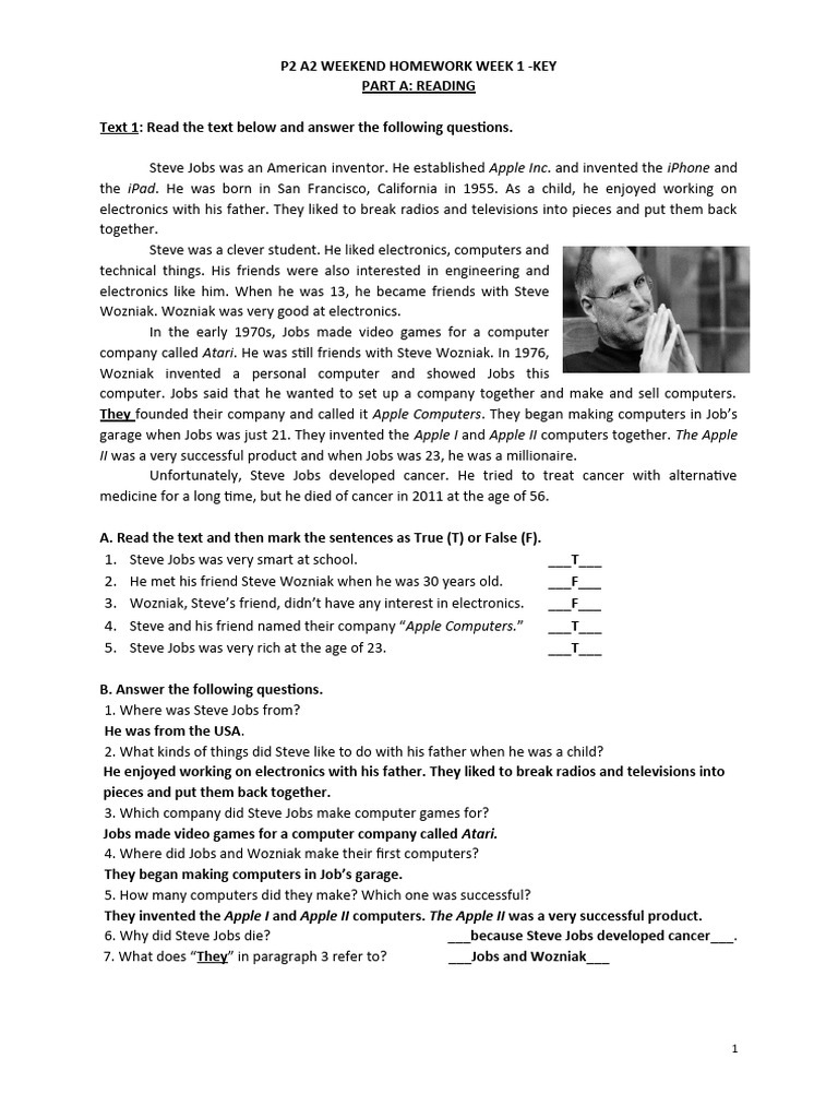 p2 A2 Weekend Homework Week 1-Key | PDF | Steve Jobs | Apple Inc.