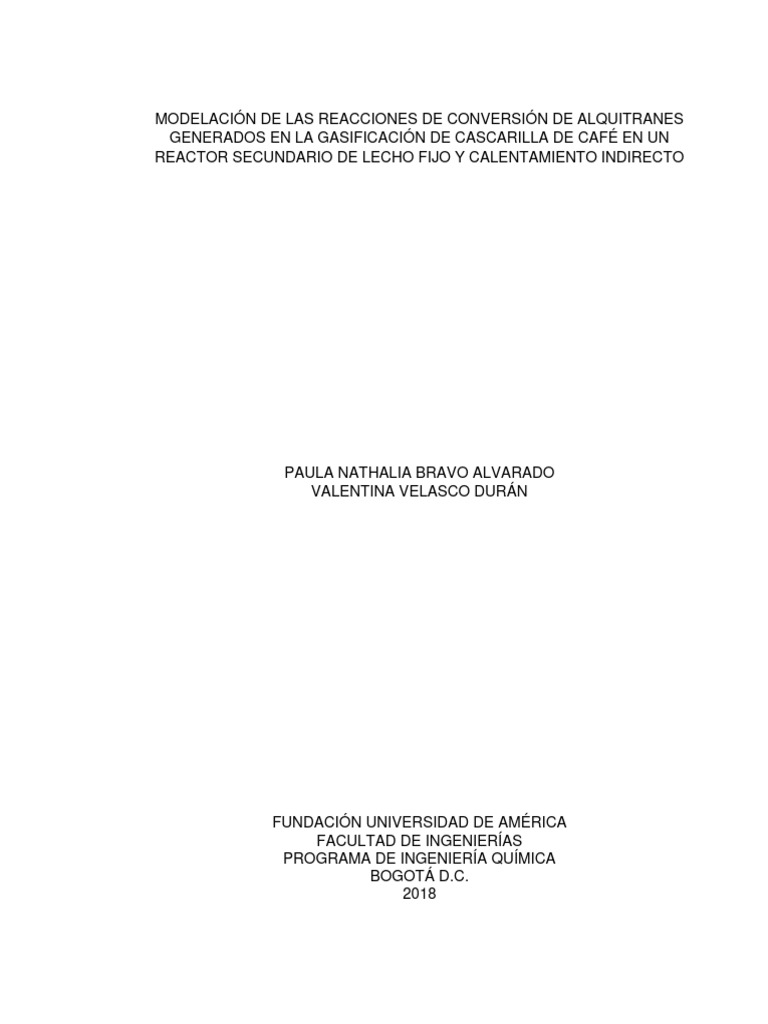 Modelación de Las Reacciones de Conversión de Alquitranes | PDF ...