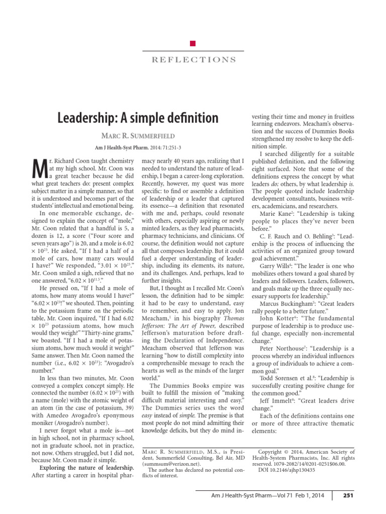 Leadership A Simple Definition | PDF | Leadership | Mole (Unit)