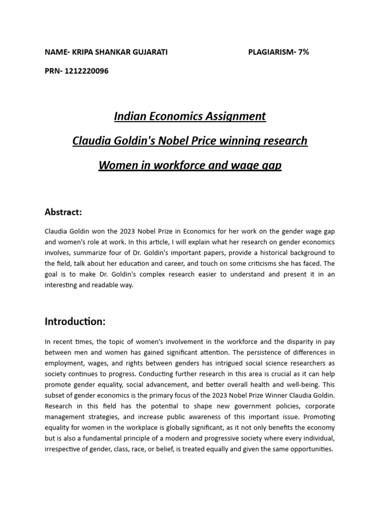 096 - IndEco Assignment2 | PDF | Gender Pay Gap | Economics