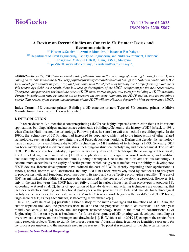 BioGecko - A Review On Recent Studies On Concrete 3D Printer Issues and Recommendations | PDF ...