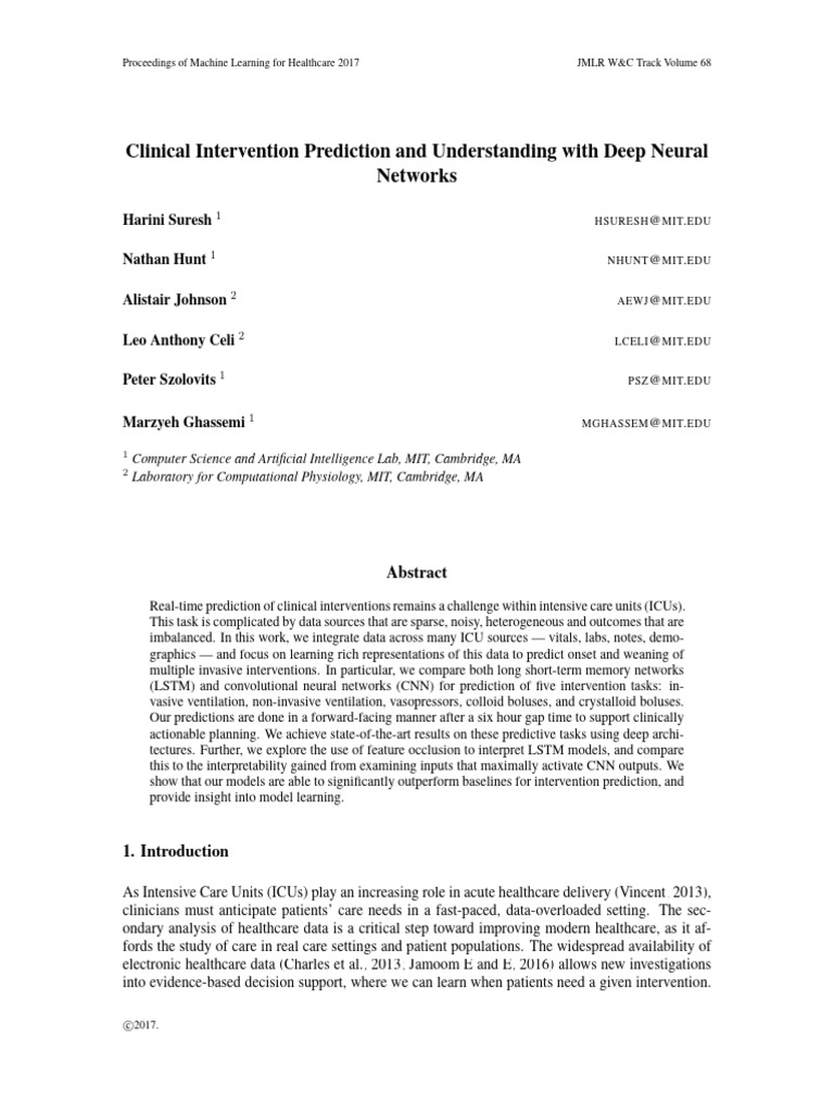 Deep Learning for ICU Intervention Prediction | PDF | Cybernetics ...