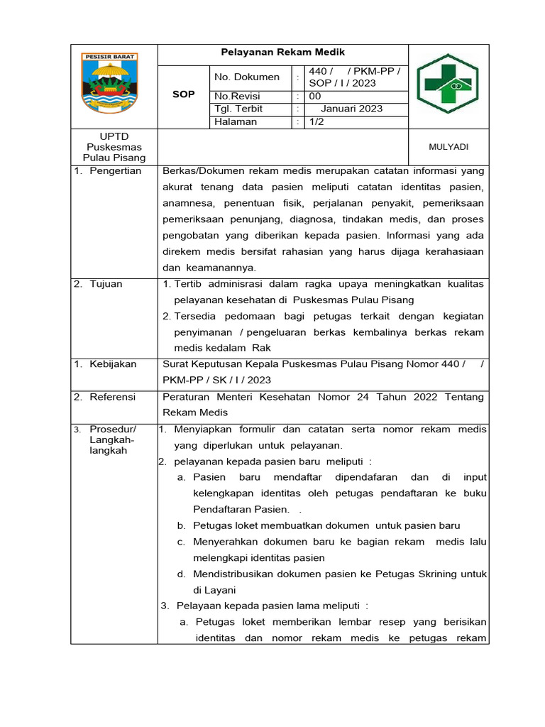Sop Pelayanan RM | PDF