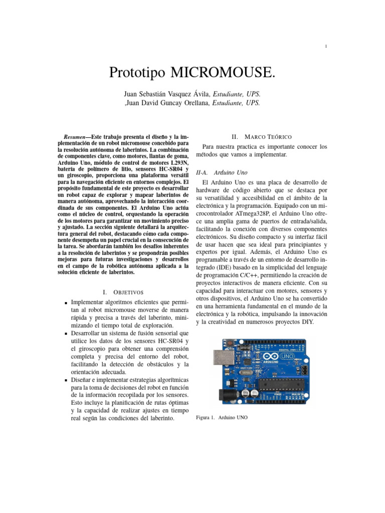 Informe - Micromouse - Juan Vasquez - David Guncay | PDF | Arduino | Ingenieria Eléctrica