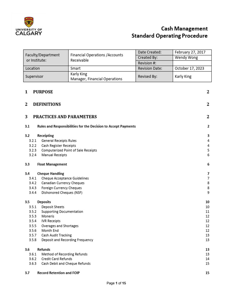 Fo Ar Cash Management Procedures | PDF | Cheque | Payments