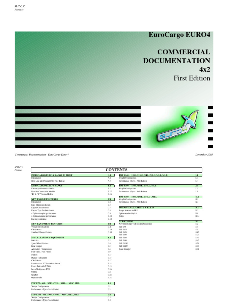 Eurocargo Euro4 Commercial Documentation 4X2: First Edition | PDF | Wheeled Vehicles ...